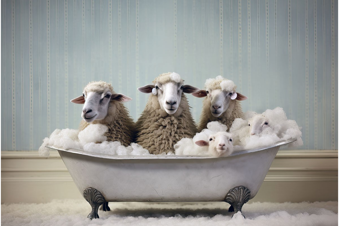 Sheep In Bath Wall Art